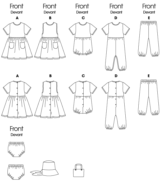 B5624 | Infants' Dress, Jumper, Romper, Jumpsuit, Panties, Hat and Bag ...