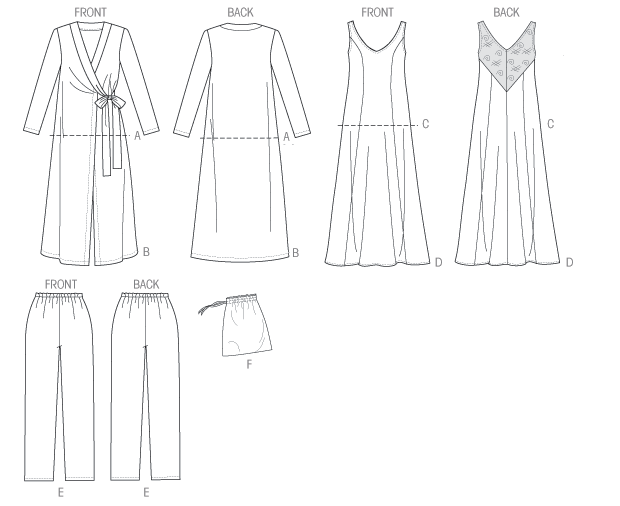 B5963 (PDF) | Misses' Side-Tie Robe, Top, Gown, Pants and Drawstring ...