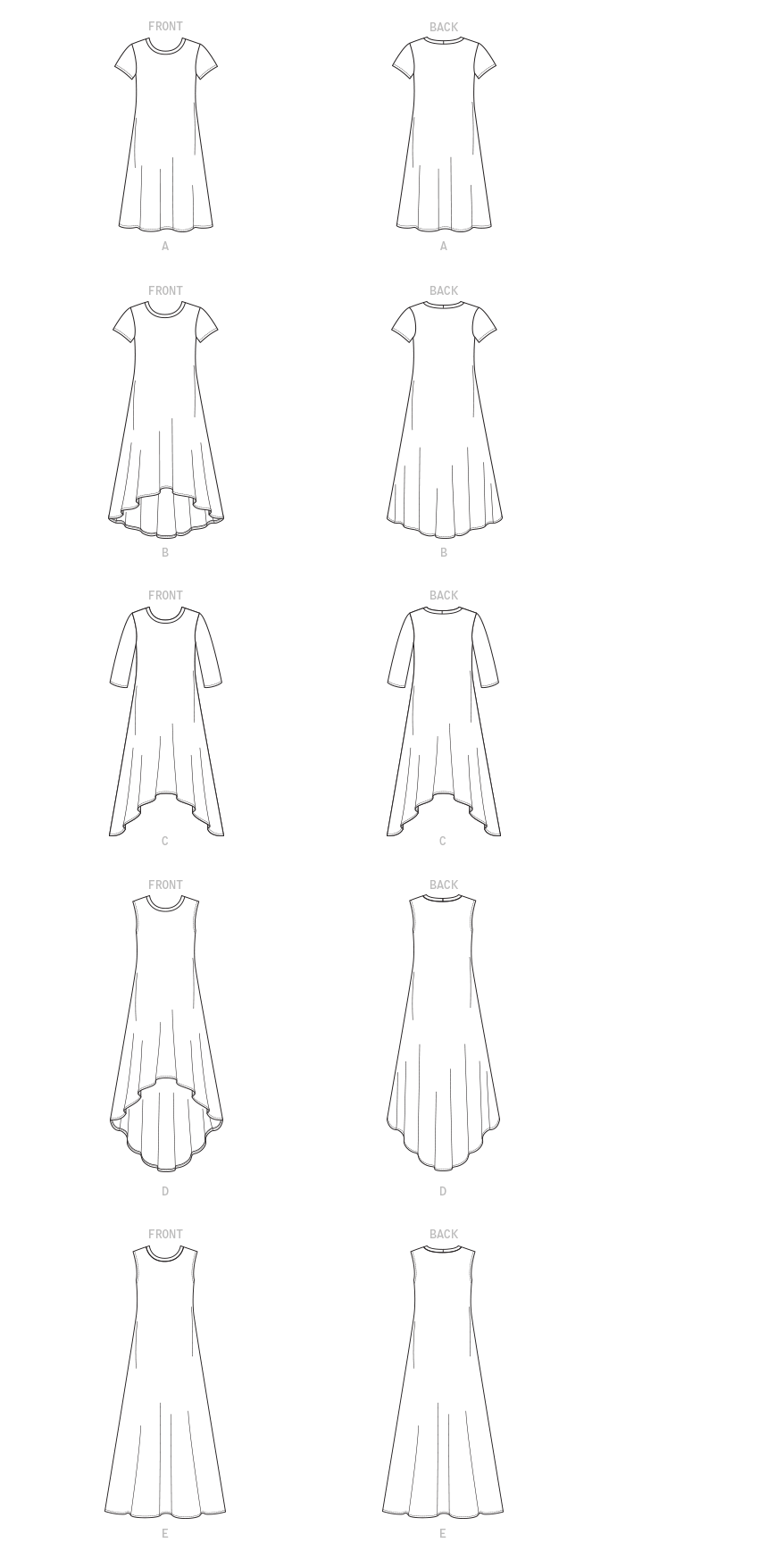 M8062 (PDF) | Misses' Straight, Handkerchief, or High-Low Hem Dresses ...