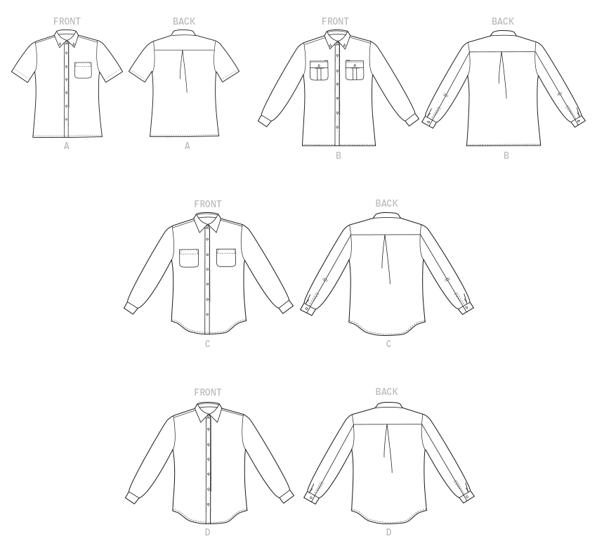 B6841 (PDF) | Unisex Button-Down Shirts | Butterick Patterns
