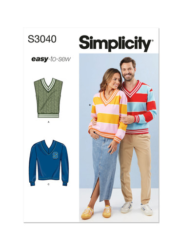 S3040 (PDF) | Simplicity Sewing Pattern Unisex Knit Vest and Tops ...