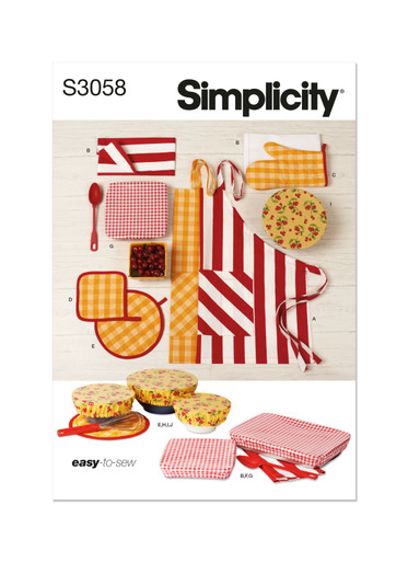 S3058 (PDF) | Simplicity Sewing Pattern Apron in One Size and Kitchen Accessories | Simplicity