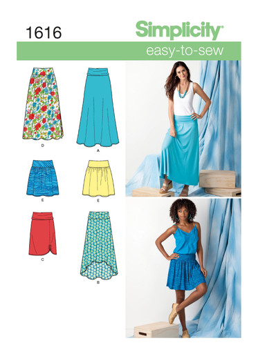 S1616 | Simplicity Sewing Pattern Misses' Knit or Woven Skirts | Simplicity