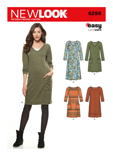 N6298 | New Look Sewing Pattern Misses' Knit Dress with Neckline ...