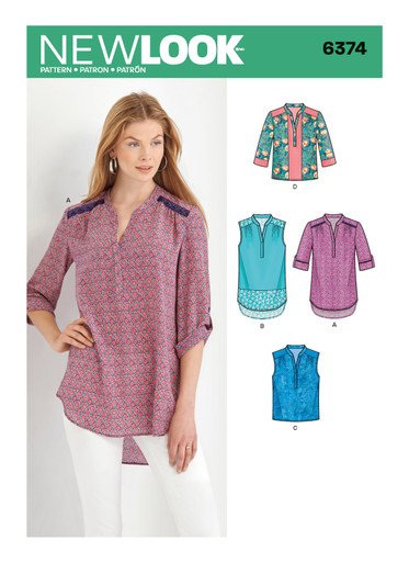 N6374 | New Look Sewing Pattern Misses' Shirts with Sleeve and Length ...