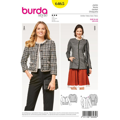 BUR6465 | Burda Style Sewing Pattern Misses' Collarless Jacket | Burda ...