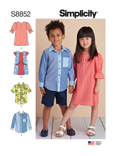 S8852 | Simplicity Sewing Pattern Children's Dresses and Shirt | Simplicity