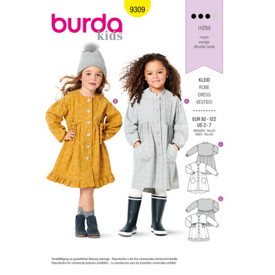 BUR9309 | Burda Style Sewing Pattern Children's Dresses, Buttons at ...
