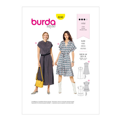 BUR6240 | Burda Style Sewing Pattern Misses' Dresses with Front Button ...