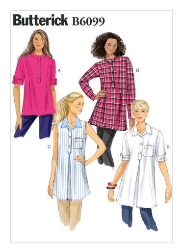 B6099 | Misses' Pleated Button-Up Tunics | Butterick Patterns