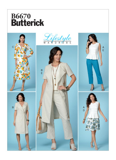 B6670 | Misses' Top, Dress, Skirt and Pants | Butterick Patterns