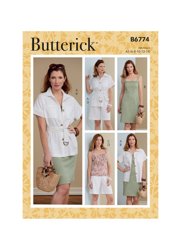 B6774 (PDF) | Misses' Jacket, Belt, Dress, Top & Shorts | Butterick ...