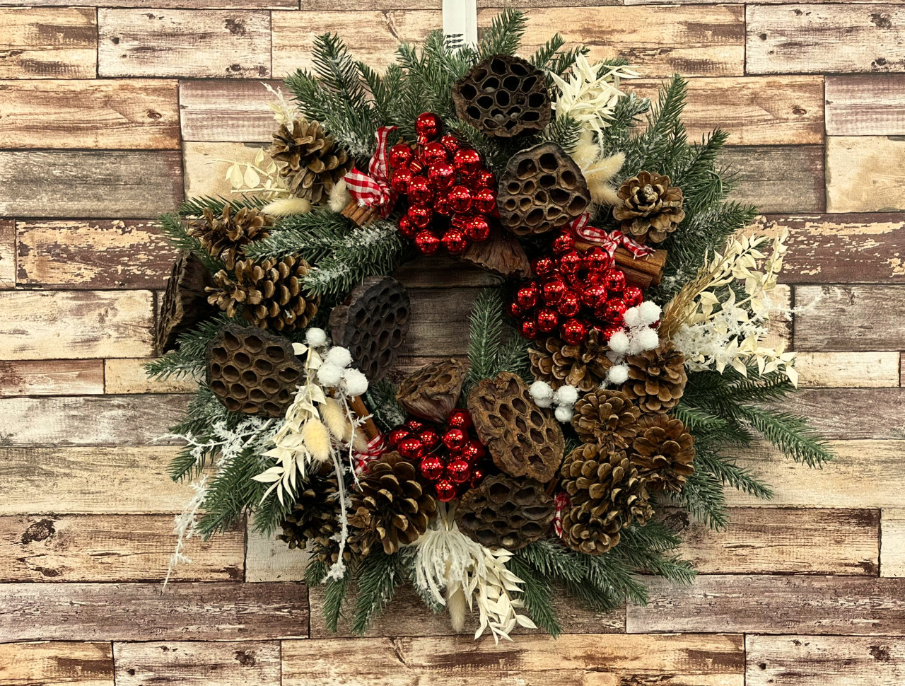 Red natural artificial wreath - SALE was £85.00 - Jane Packer