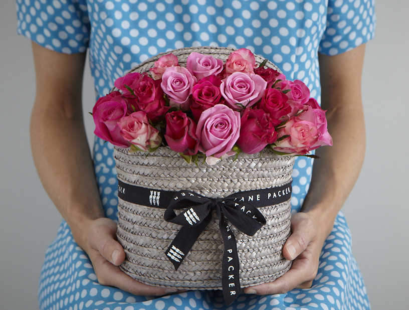 Jane Packer Delivered Grey Hatbox with Pink Roses