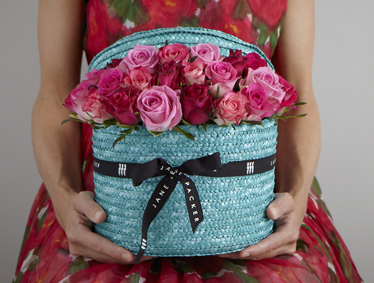 Jane Packer Delivered Large Blue Hatbox With Pink Roses