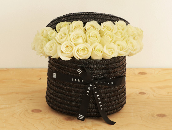 Original Jane Packer Black Hatbox Hat Box White Roses