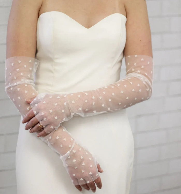 Sheer Bride Gloves Wedding Gloves Elbow Length Fingerless Removable