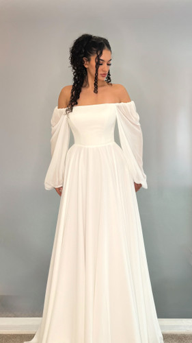 Rosaline Crepe Chiffon Romantic long sleeves Wedding Dress | Designer ...