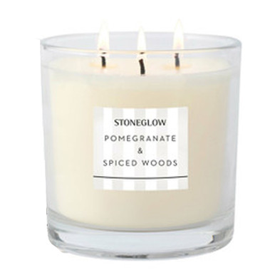 Stoneglow Modern Classics Pomegranate & Spiced Woods 3 Wick Candle ...