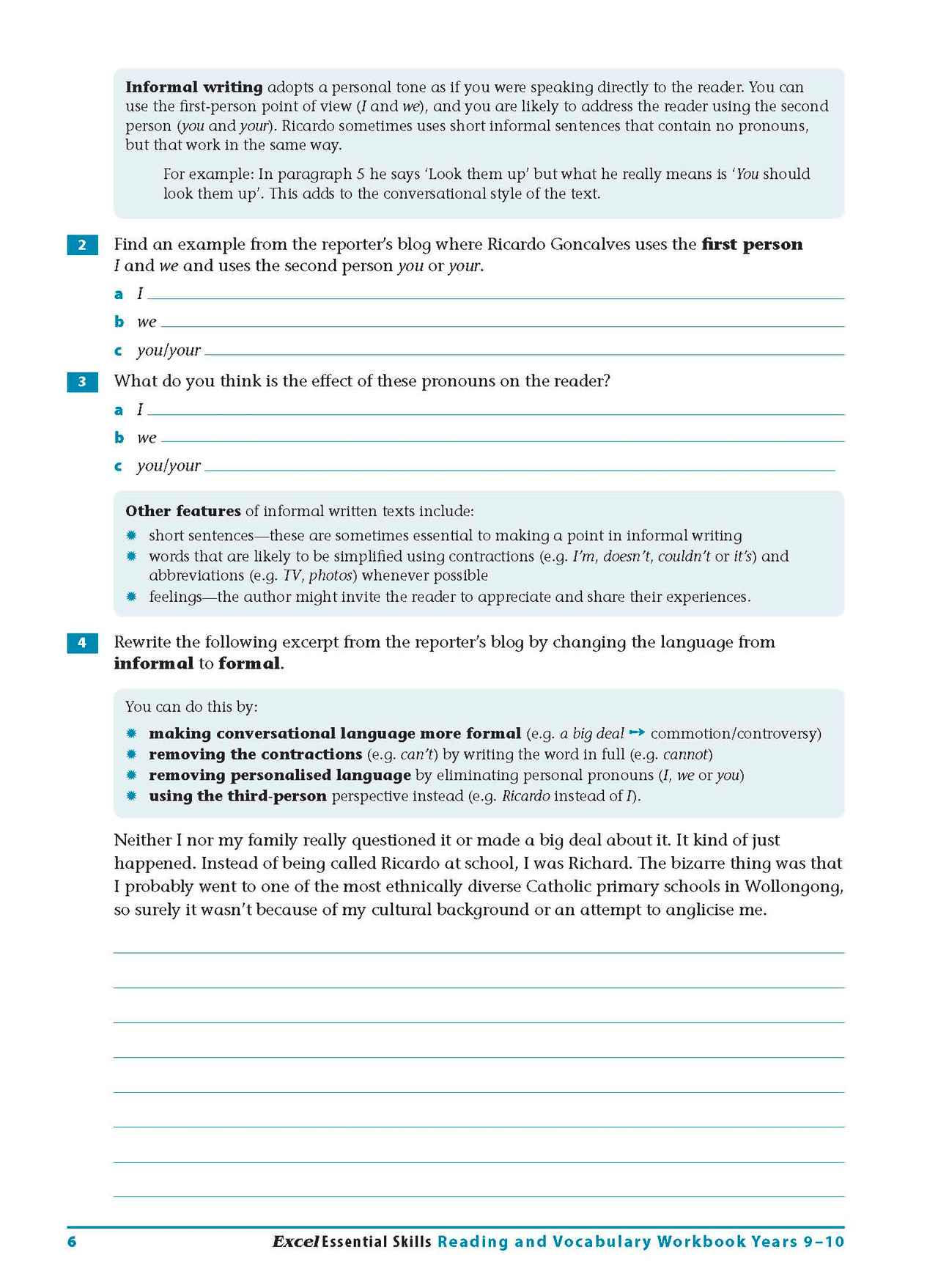 Excel Essential Skills - Reading and Vocabulary Workbook Years 9-10 ...