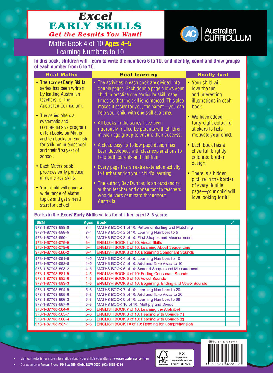Excel Early Skills Excel Maths Book 4 Learning Numbers to 10 Ages 4ÃƒÂ ...