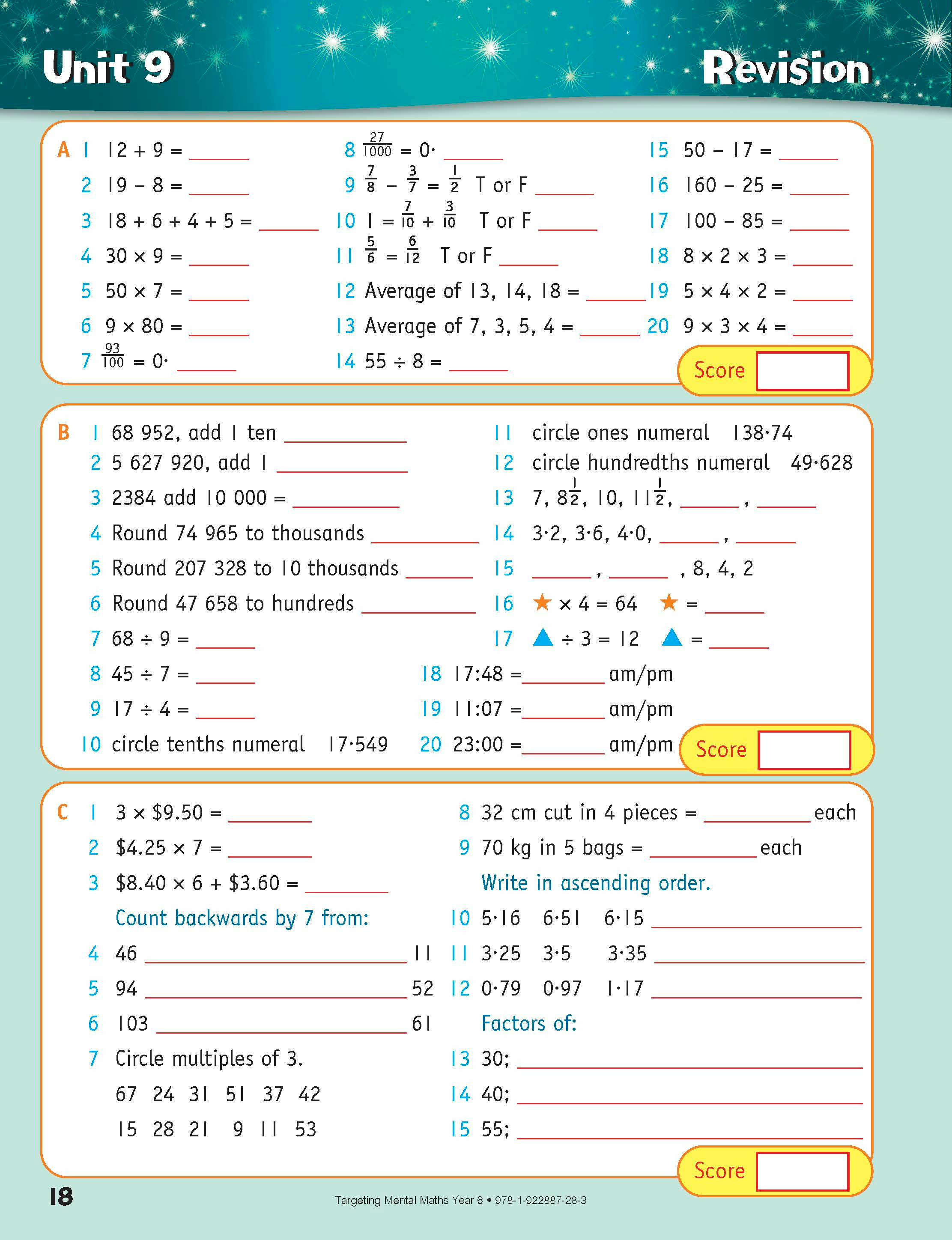 Targeting Mental Maths Year 6 2023 Curriculum Edition | Pascal Press