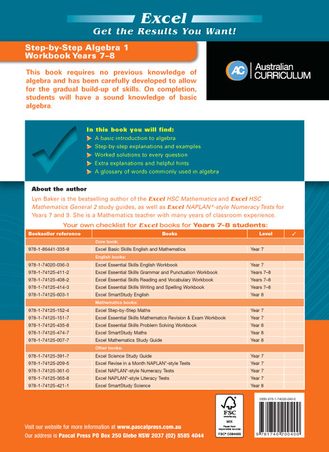 Excel Essential Skills Algebra Step-by-Step Workbook 1 Years 7-8 ...