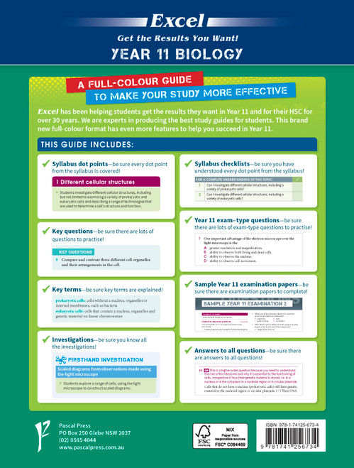 Excel Year 11 - Biology Study Guide | Pascal Press