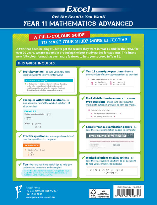 Excel Year 11 - Mathematics Advanced Study Guide | Pascal Press