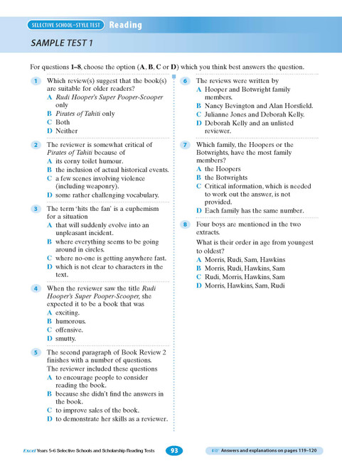 Excel Selective Schools and Scholarship Reading Tests Years 5–6 ...