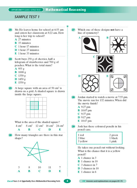 Excel Opportunity Class Mathematical Reasoning Tests Years 3–4 | Pascal ...