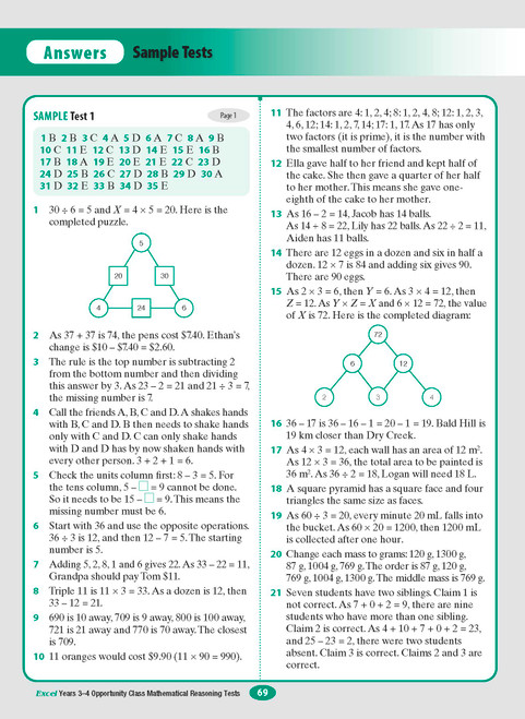 Excel Opportunity Class Mathematical Reasoning Tests Years 3–4 | Pascal ...
