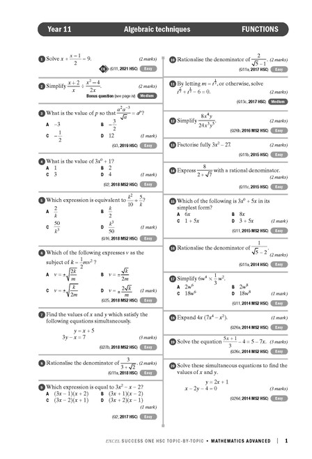 Excel Success One HSC Topic-By-Topic Mathematics Advanced 2023 Edition ...