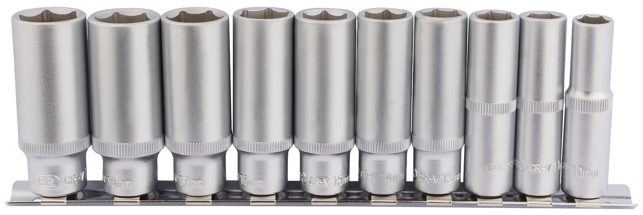 Draper - 3/8" Sq. Dr. Deep Socket Set on Metal Rail (10 Piece)