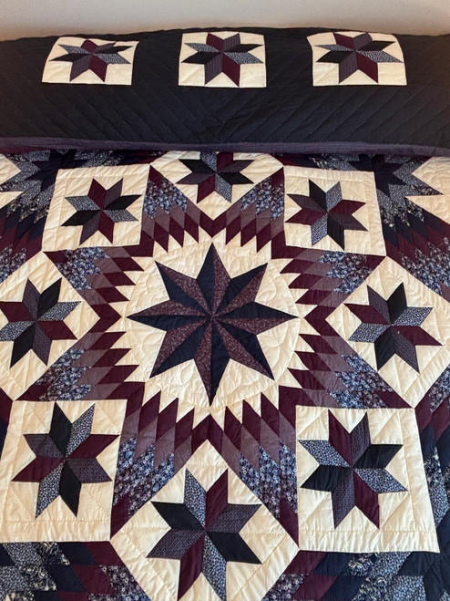 Split Diamond Stars Patchwork Amish Quilt 105x118