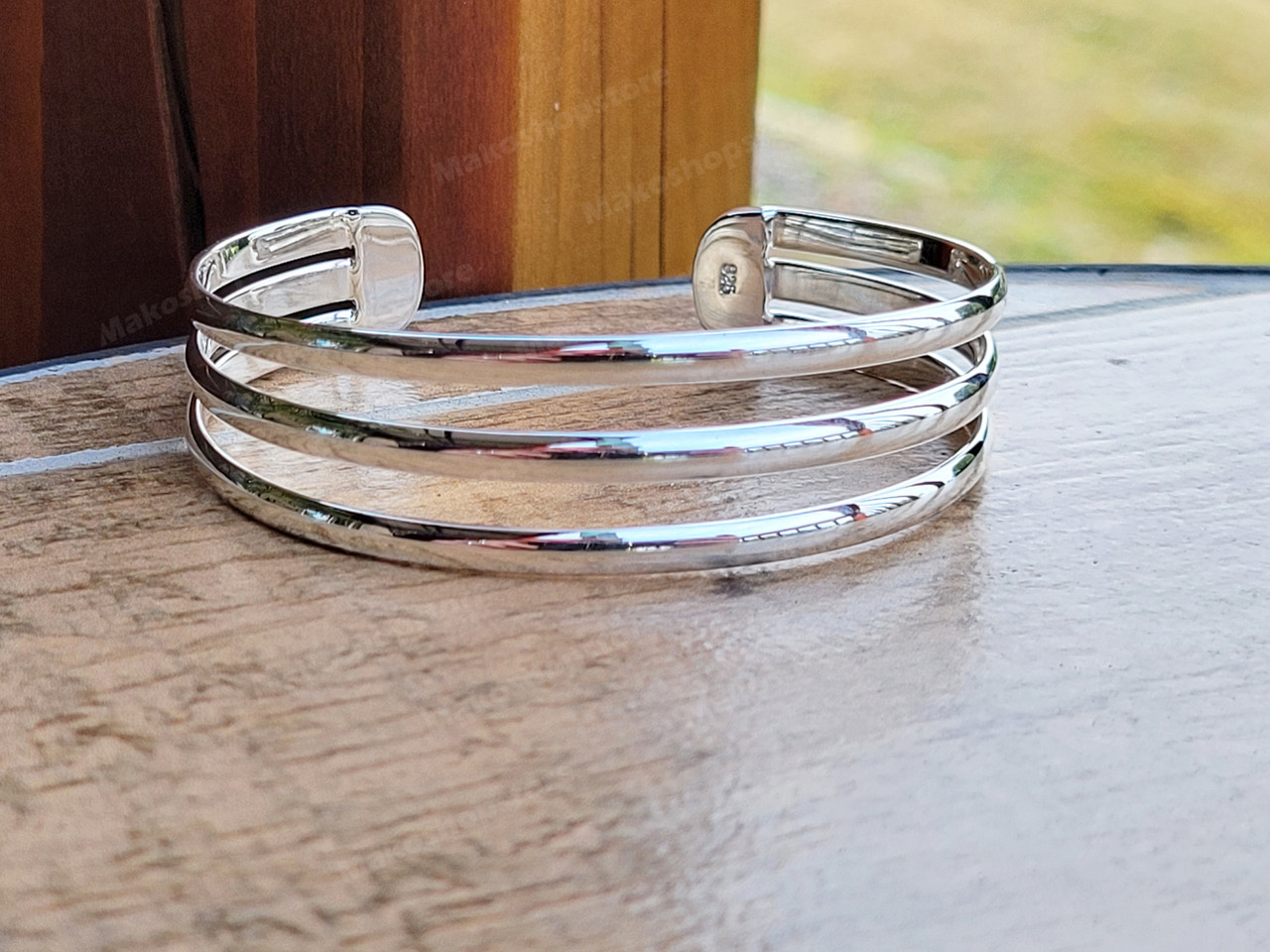 3 rows Sterling Silver 925 women Cuff Bracelet Simple