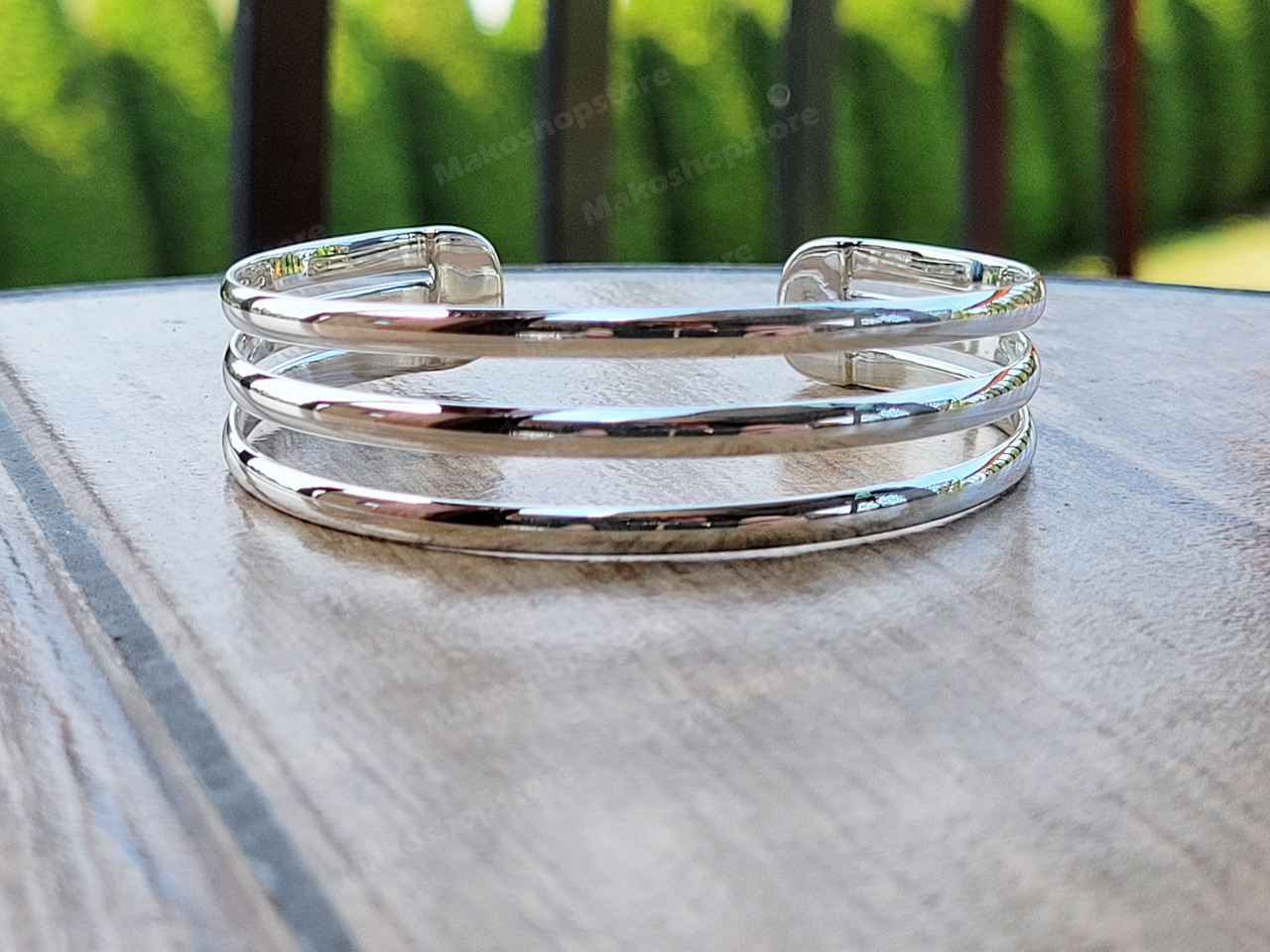3 rows Sterling Silver 925 women Cuff Bracelet Simple
