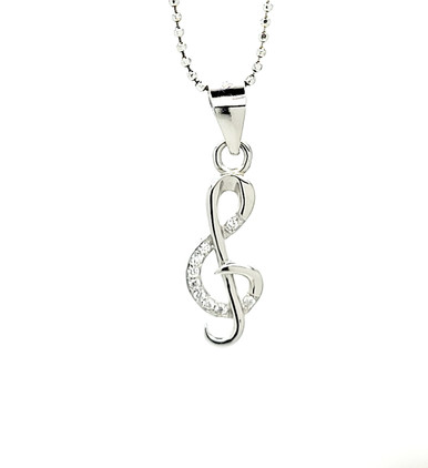Cute Music Treble Clef Symbol Sterling Silver 925 Pendant with white zircon
