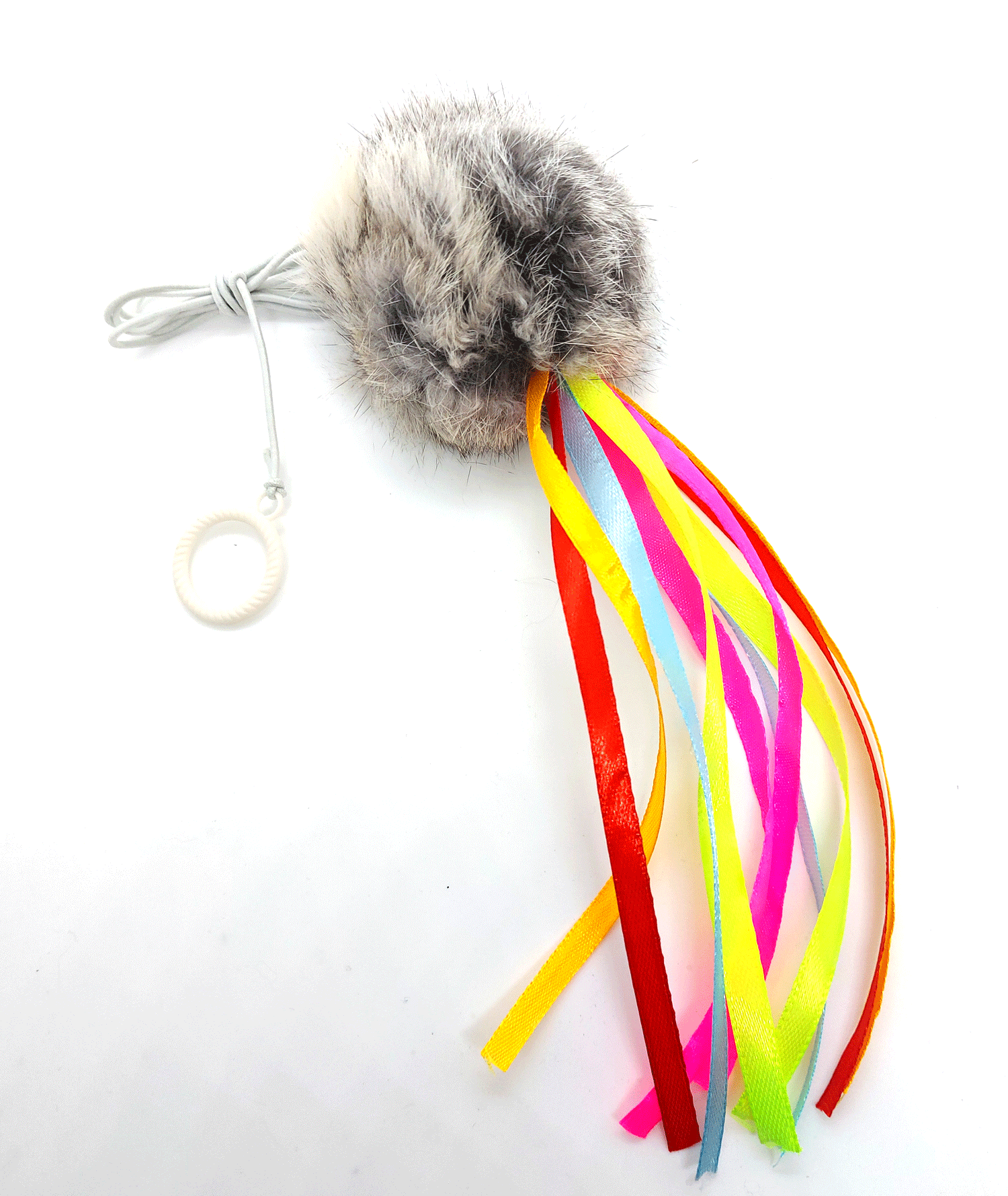 Bouncy Pom Pom String Cat Toy Teaser with Ribbons Bouncy Cat Toy