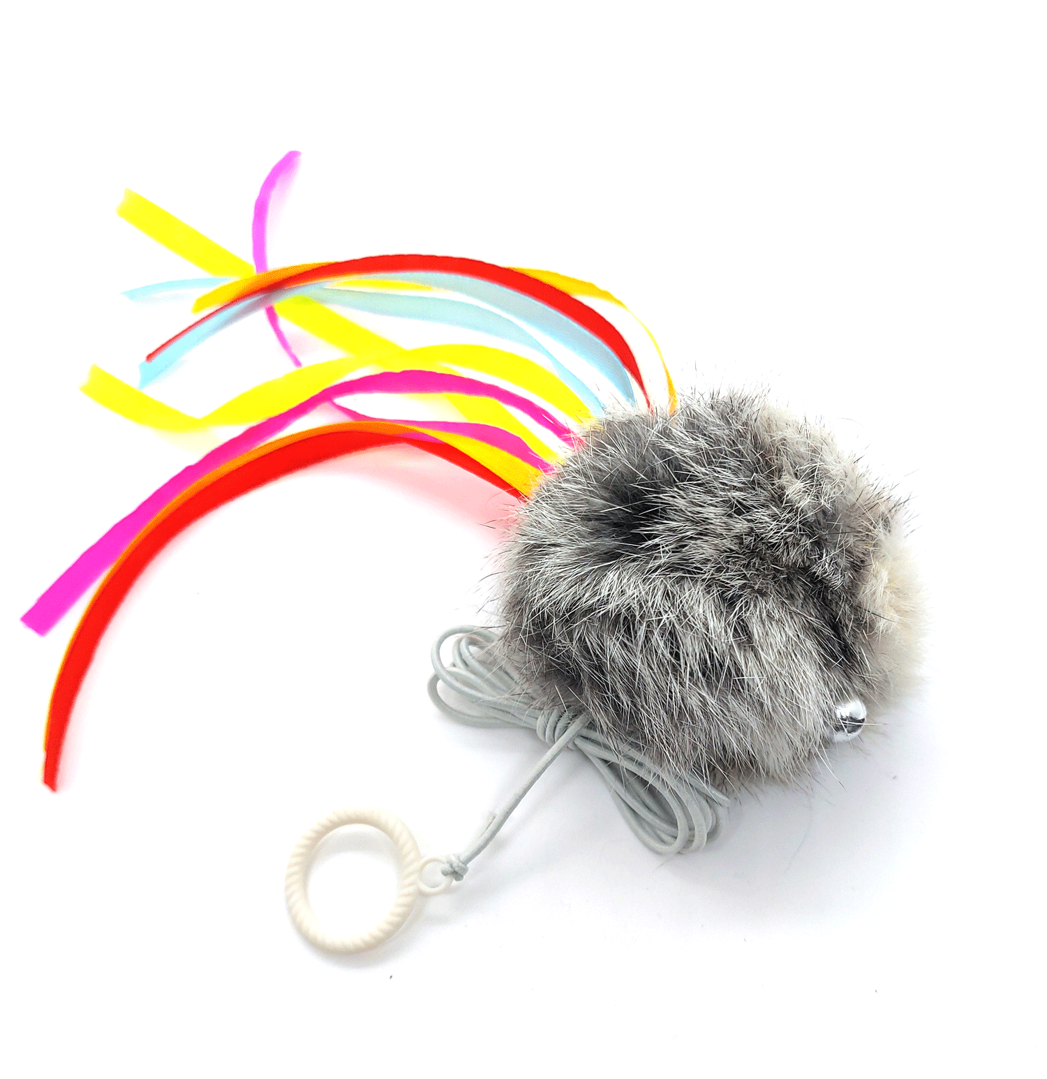 Bouncy Pom Pom String Cat Toy Teaser with Ribbons Bouncy Cat Toy