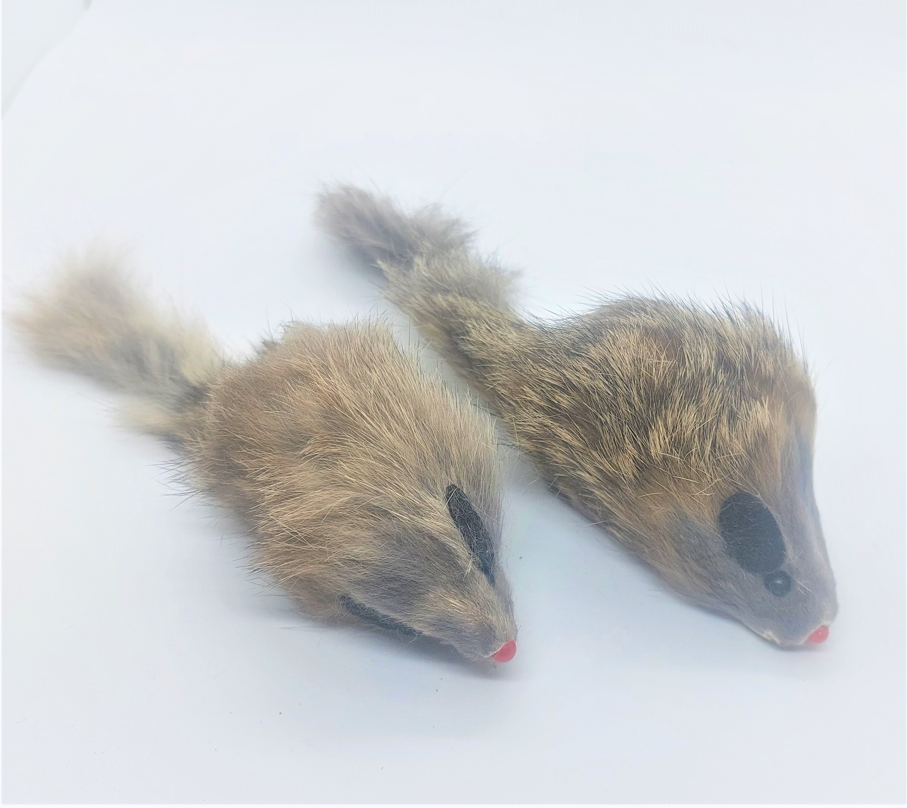 Rabbit Fur Long Hair Mouse Cat Toy - 2pk Natural Color - Large