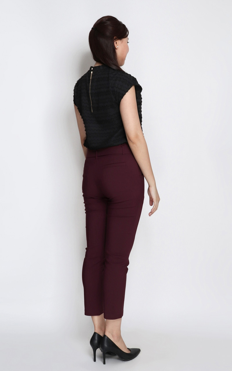 Belted Peg Trousers - Deep Berry | Singapore Online Shop for Office ...