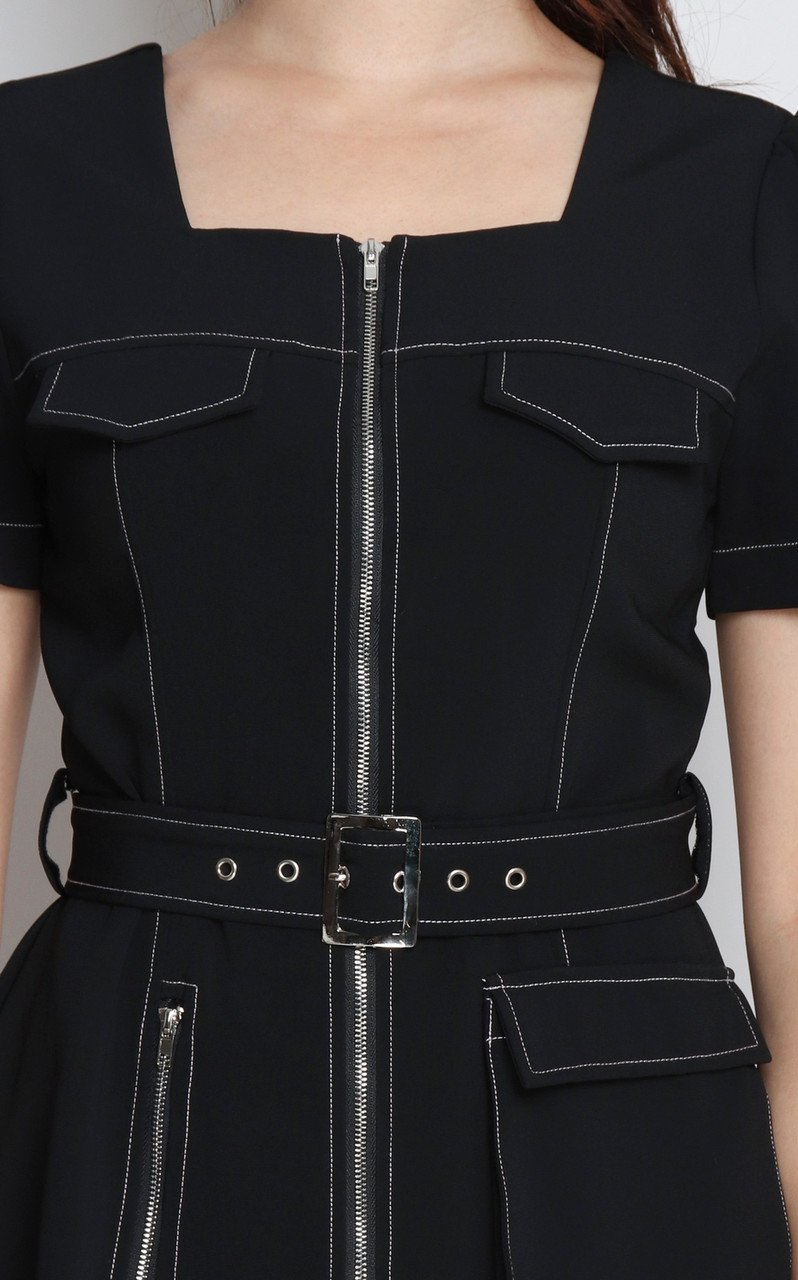 Pockets Zipper Dress - Black | Singapore Online Work Dresses | ALYSSANDRA