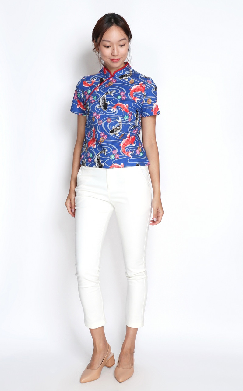 Prosperity Fish Cheongsam Top - Blue | CNY 2024 Modern Cheongsam ...