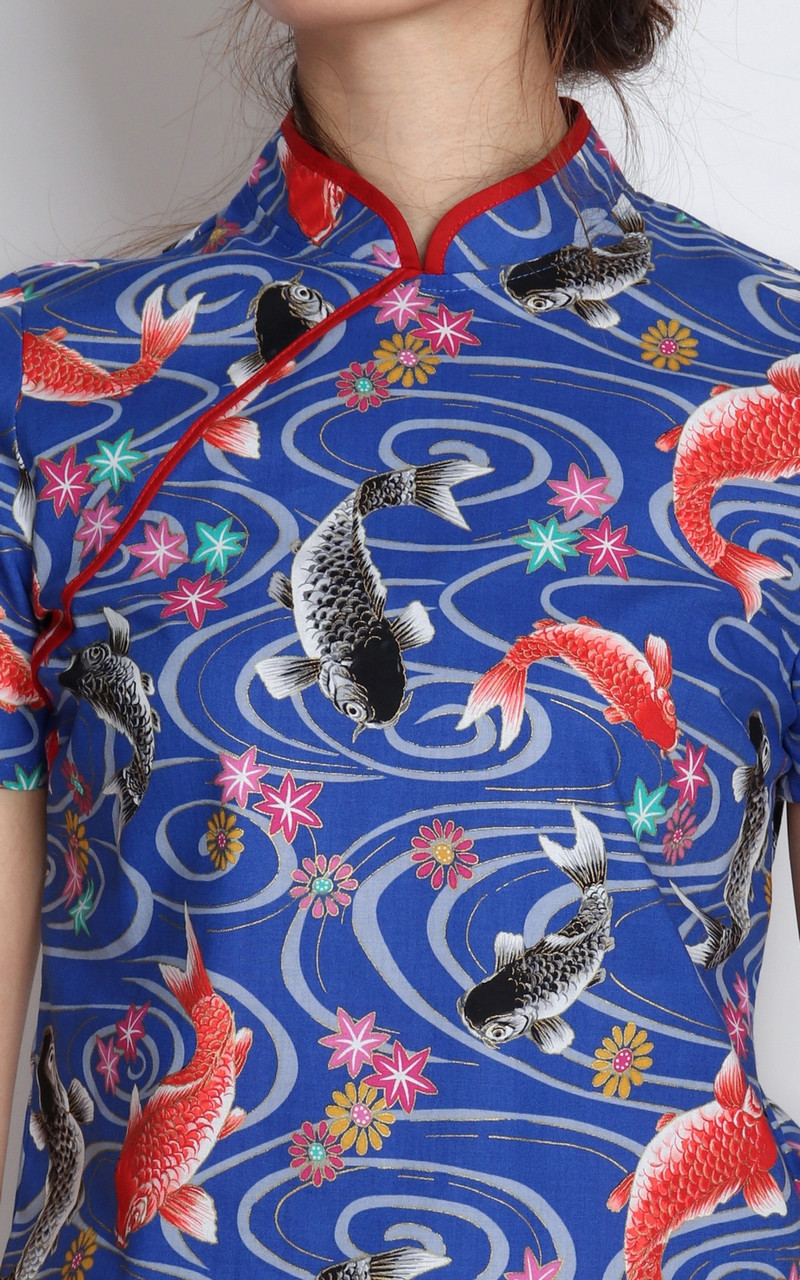 Prosperity Fish Cheongsam Top - Blue | CNY 2024 Modern Cheongsam ...