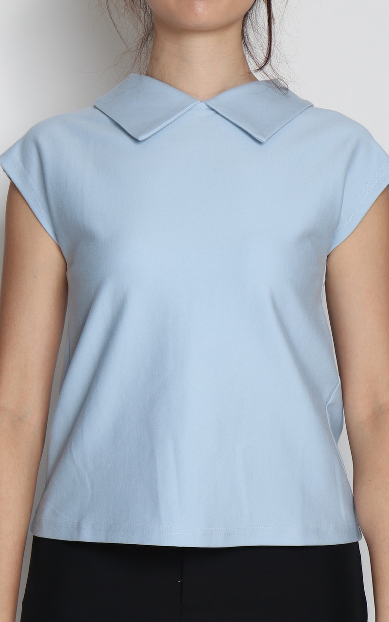 Foldover Collar Top - Baby Blue | Online Ladies Fashion | ALYSSANDRA