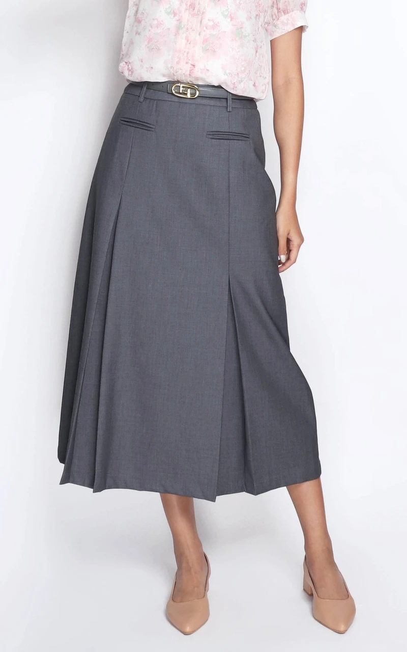 Inverted Pleats Midi Skirt - Grey | Online Women's Workwear | ALYSSANDRA