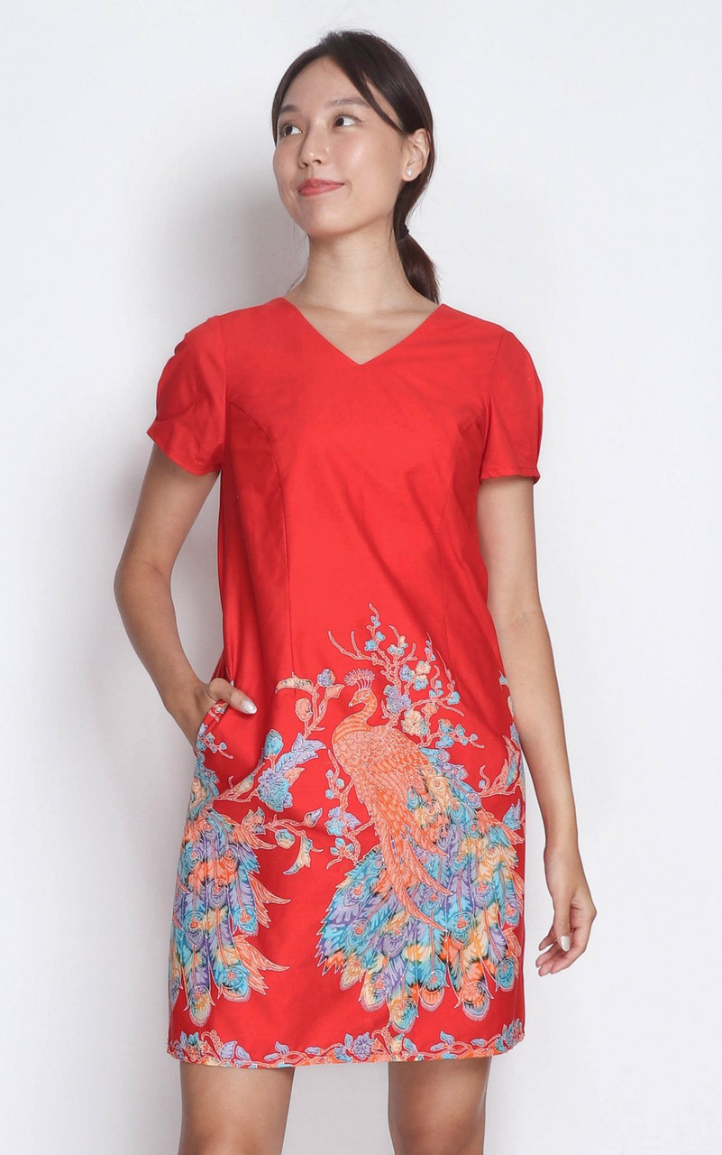 Batik Shift Dress - Red | Modern Batik Online Singapore | ALYSSANDRA