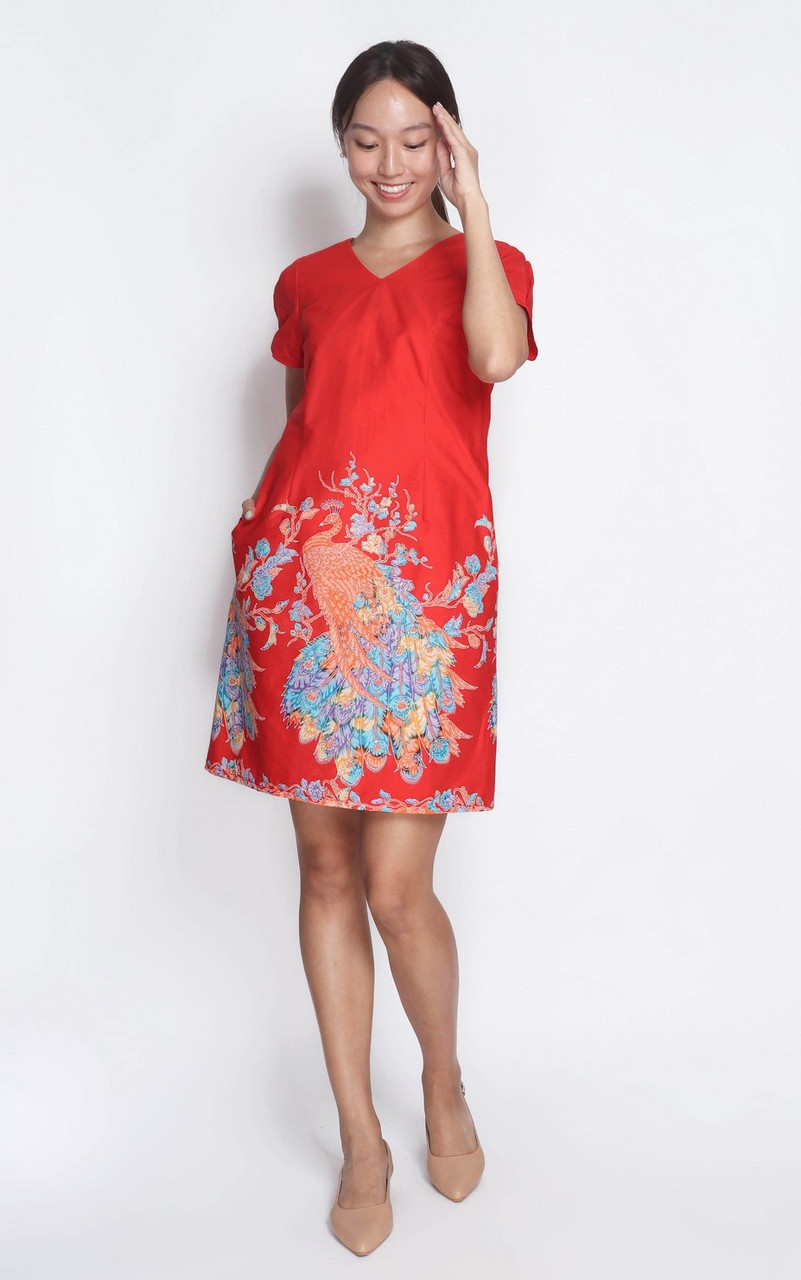 Batik Shift Dress - Red | Modern Batik Online Singapore | ALYSSANDRA