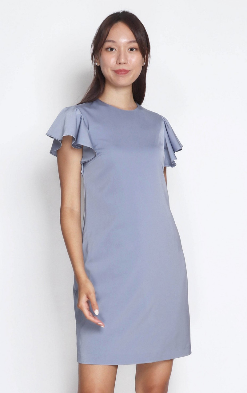 Ruffle Sleeves Shift Dress - Lavender Grey | Ladies Office Dress ...